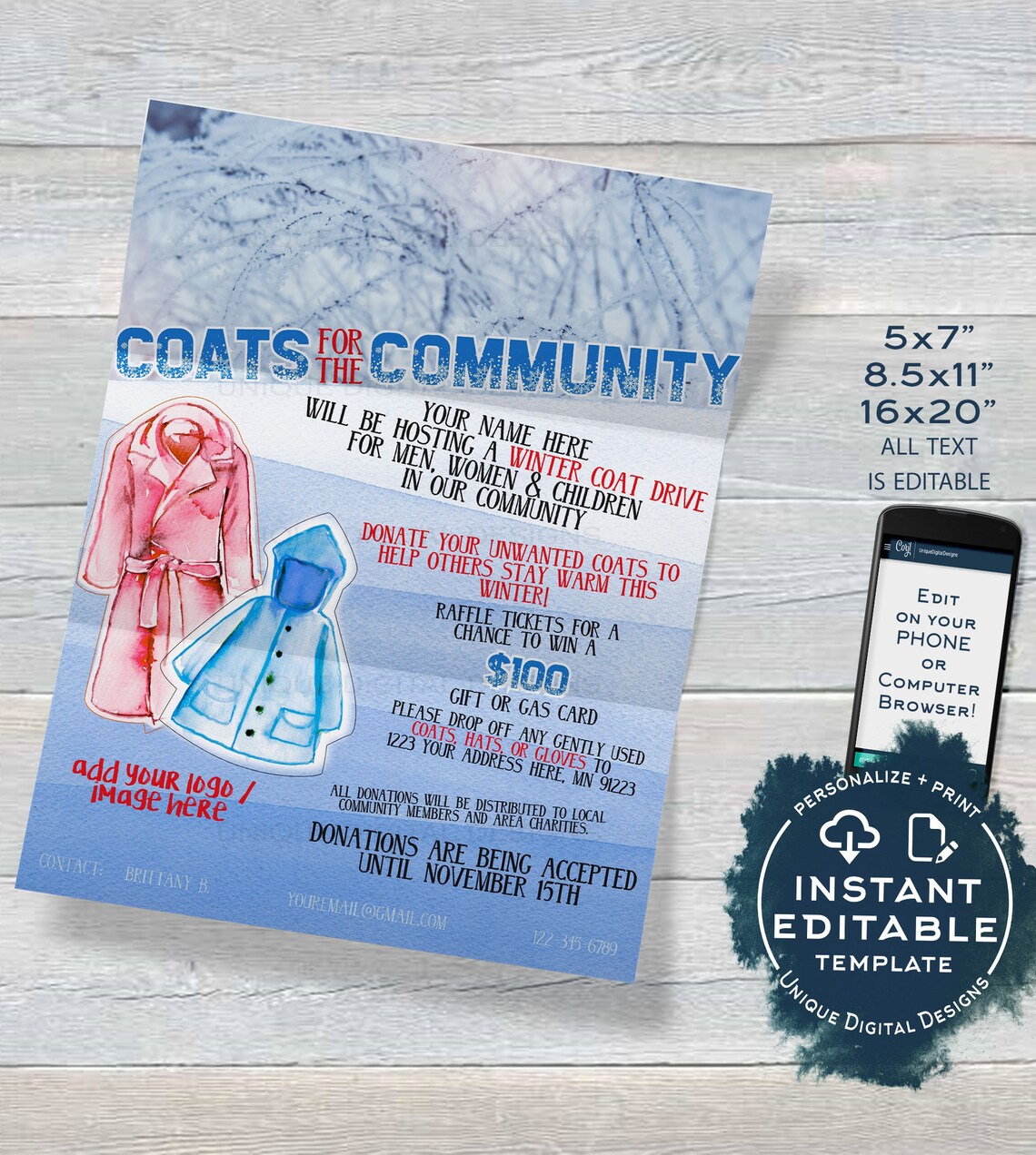 Editable Winter Coat Drive Flyer, Coats for the Community Fundraiser ...