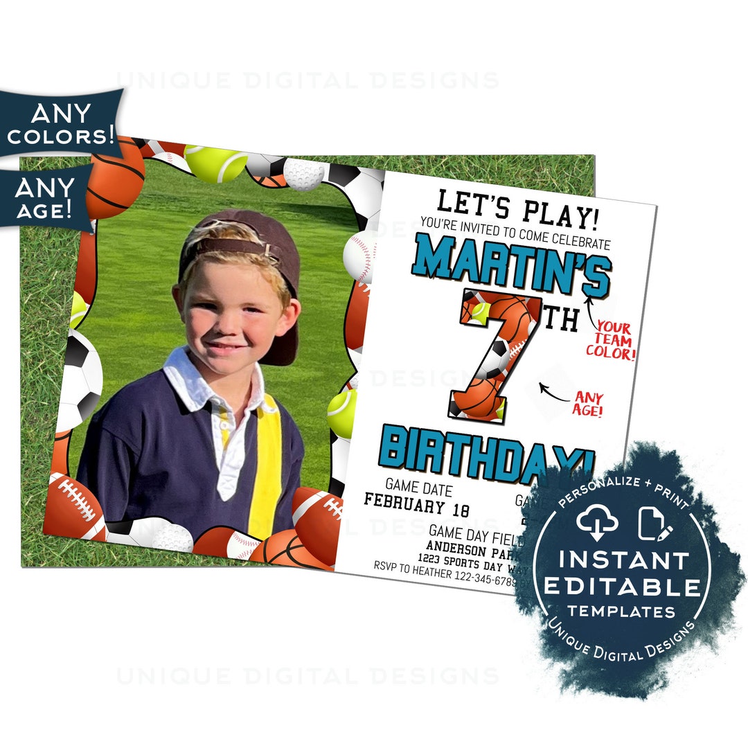 Play Ball Sports Birthday Invitation, Any Age, Editable Birthday Invite ...