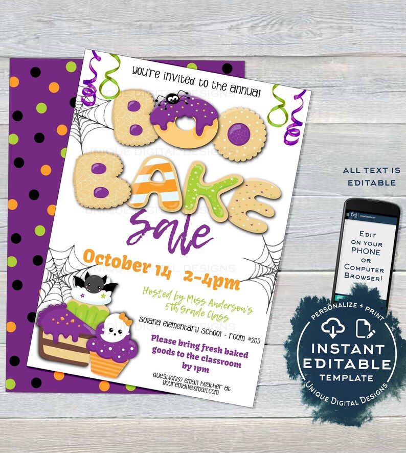 Boo Bake Sale Flyer Template Editable Halloween Invitation - Etsy