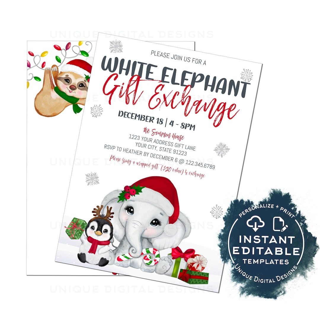 Holiday Gift Exchange Party Invitation, Editable Christmas White ...