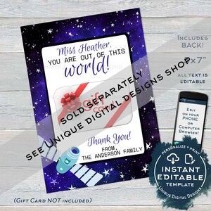 Editable Teacher Gift Card Holder, Staff Thank You Card, Space ...