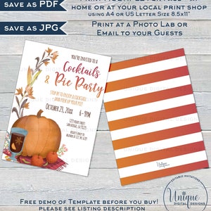 Pie Party Invite, Editable Cocktails and Pie Party Invite, Fall Party ...