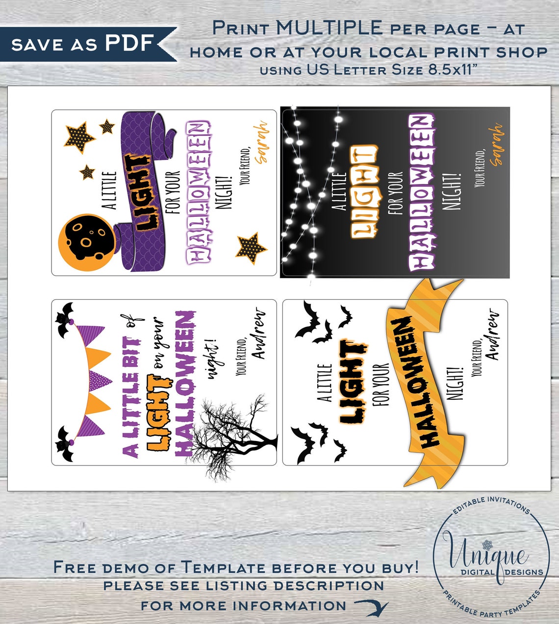 Editable Halloween Glow Stick Tags, A Little Light for Halloween Night ...