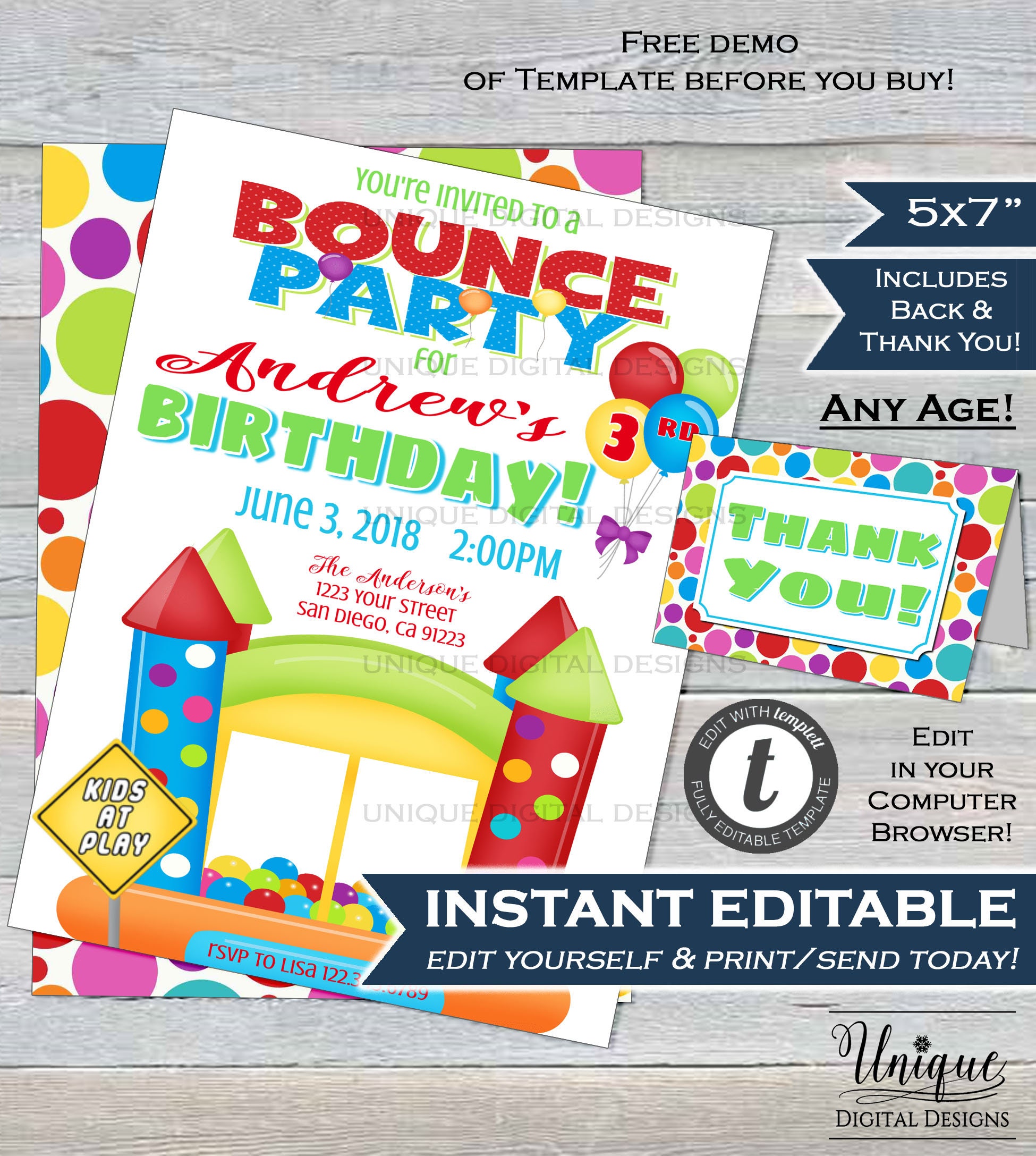 Bounce House Birthday Invitation Summer Bounce Party Birthday | Etsy