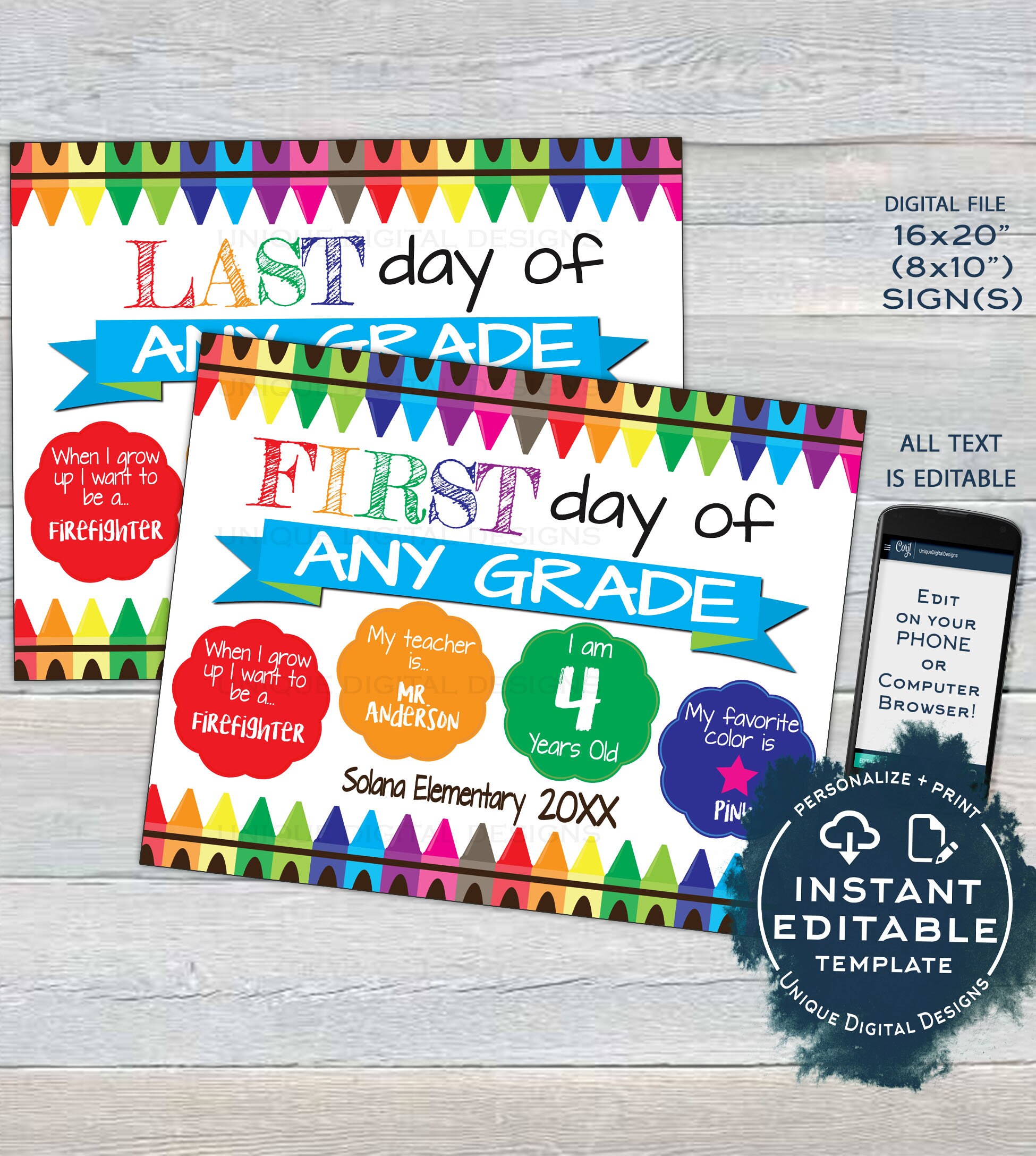 Editable First day of School Sign reusable 1st day School | Etsy