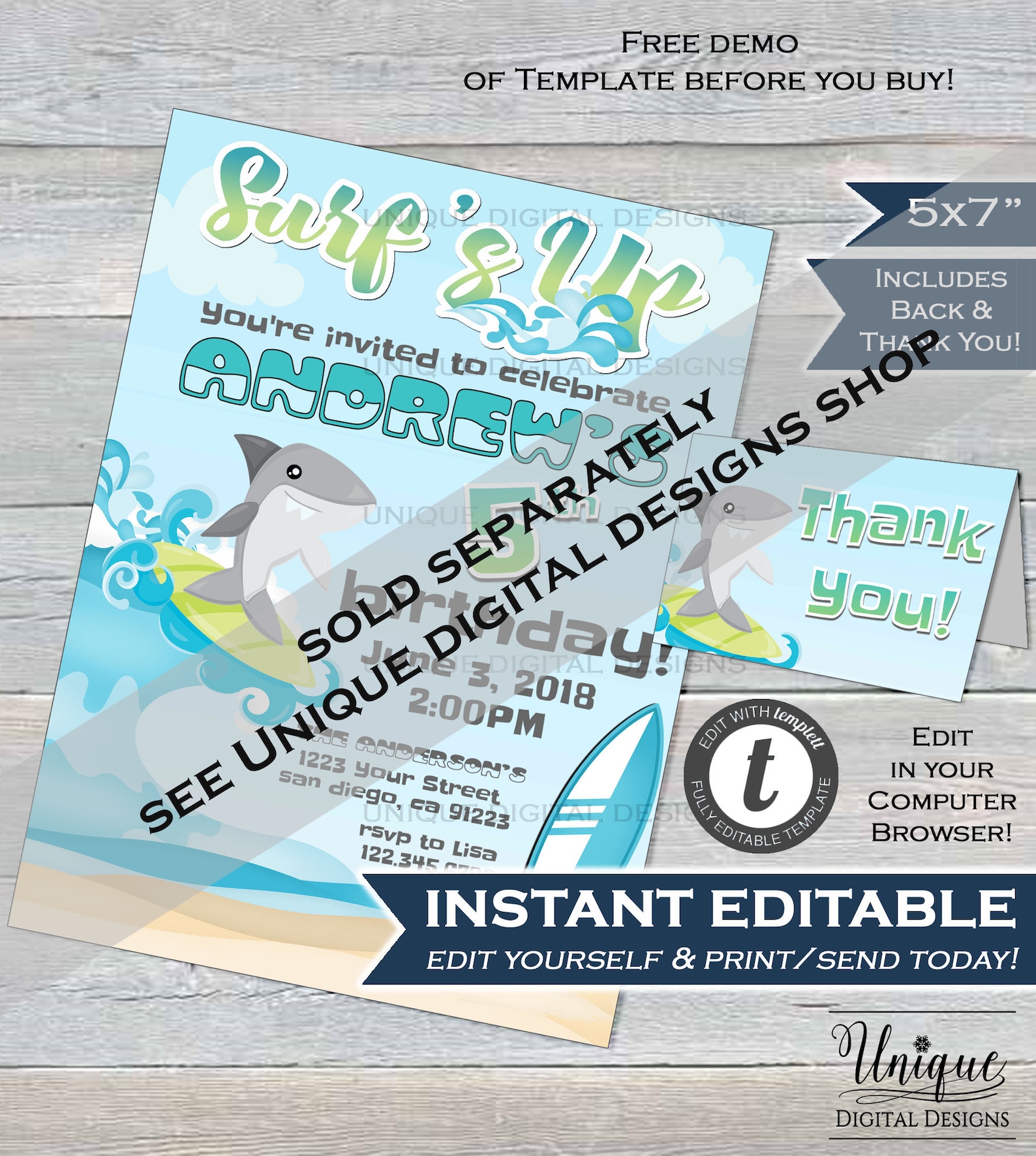 Surfs up Santa Editable Christmas Birthday Invitation Summer - Etsy