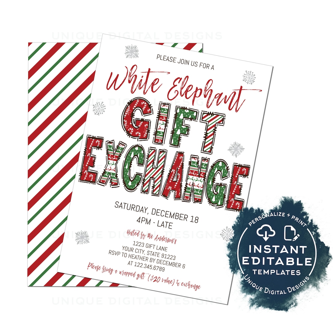 Holiday Gift Exchange Party Invitation, Editable Christmas White ...