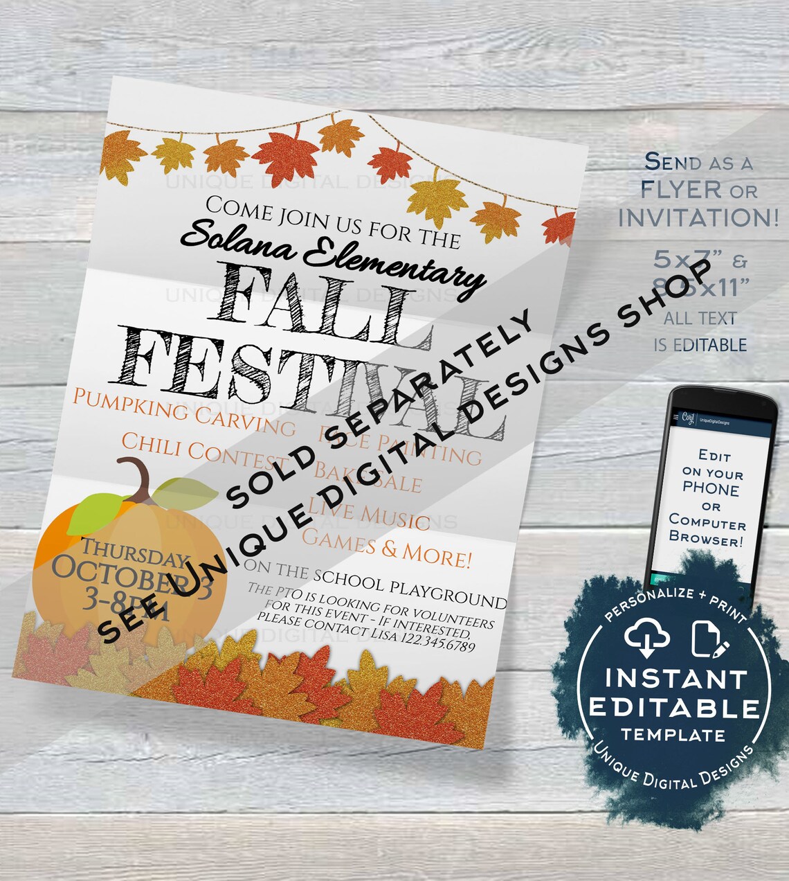 PTA Fall Festival Poster Editable Fall Harvest Invitation | Etsy