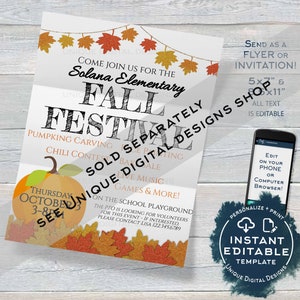 PTA Fall Festival Poster, Editable Fall Harvest Invitation, Printable ...