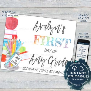 Editable Back to School Sign, School Supplies First Day of School ...