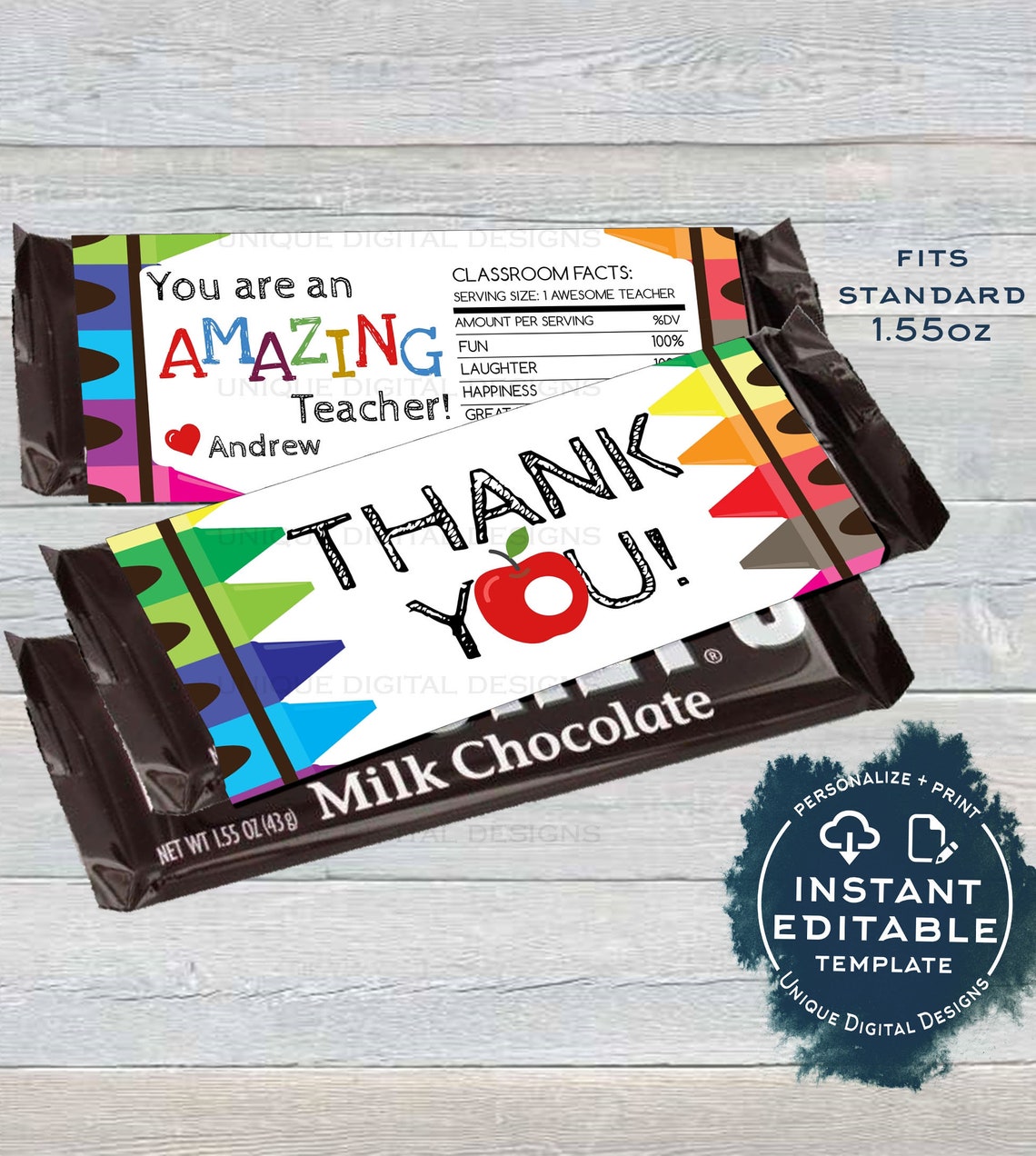 Teacher Appreciation Gift Editable Candy Bar Wrapper - Etsy