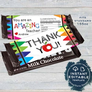 Teacher Appreciation Gift, Editable Candy Bar Wrapper Template, Teacher ...