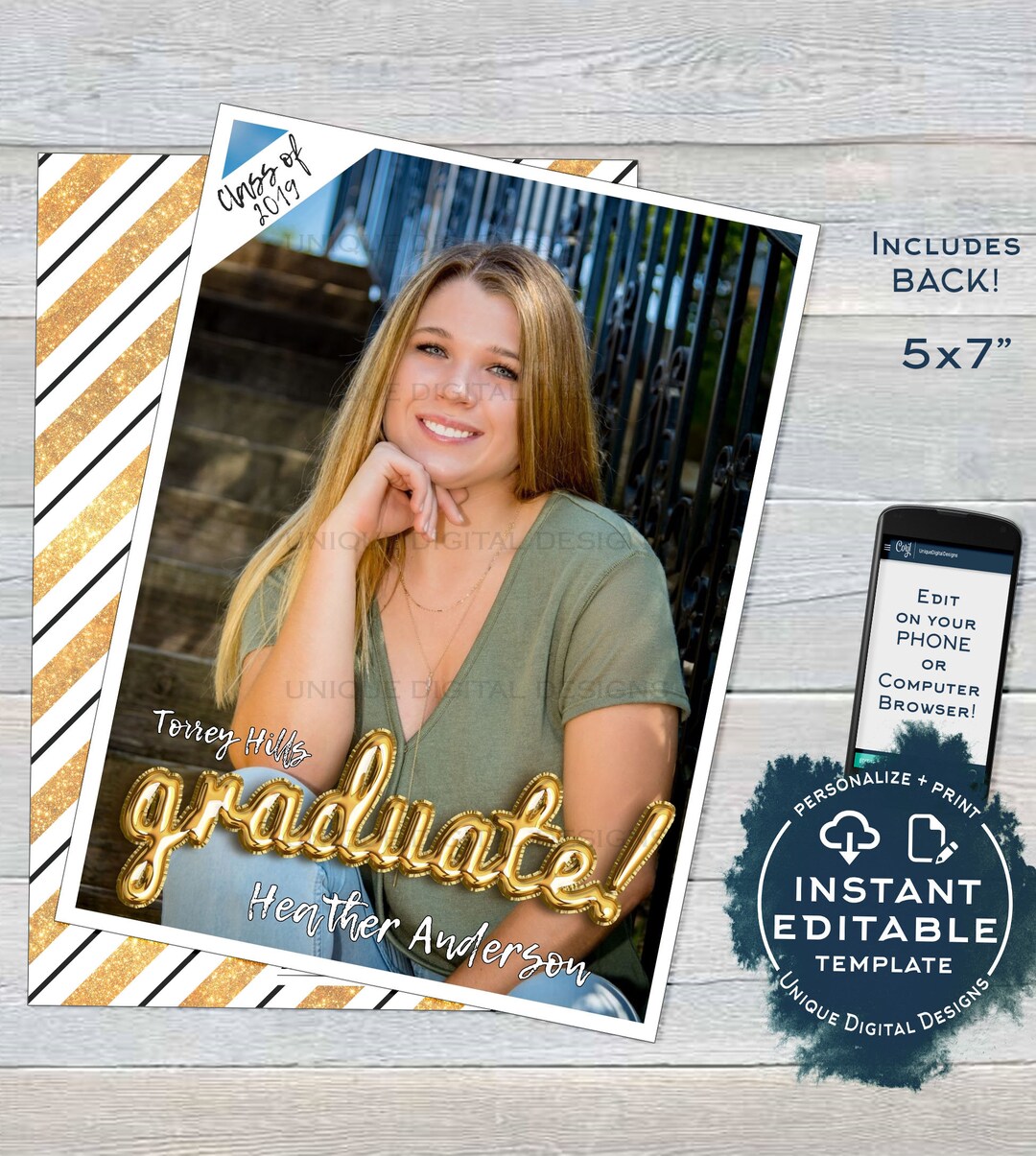 Graduation Card Photo, Editable Grad Announcement Card Class of 2021 ...