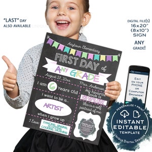 Editable Back to School Photo Prop, Girls 1st Day Back to School Poster ...