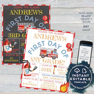 Editable First Day of School Sign, Firetruck Back to School Photo Prop ...