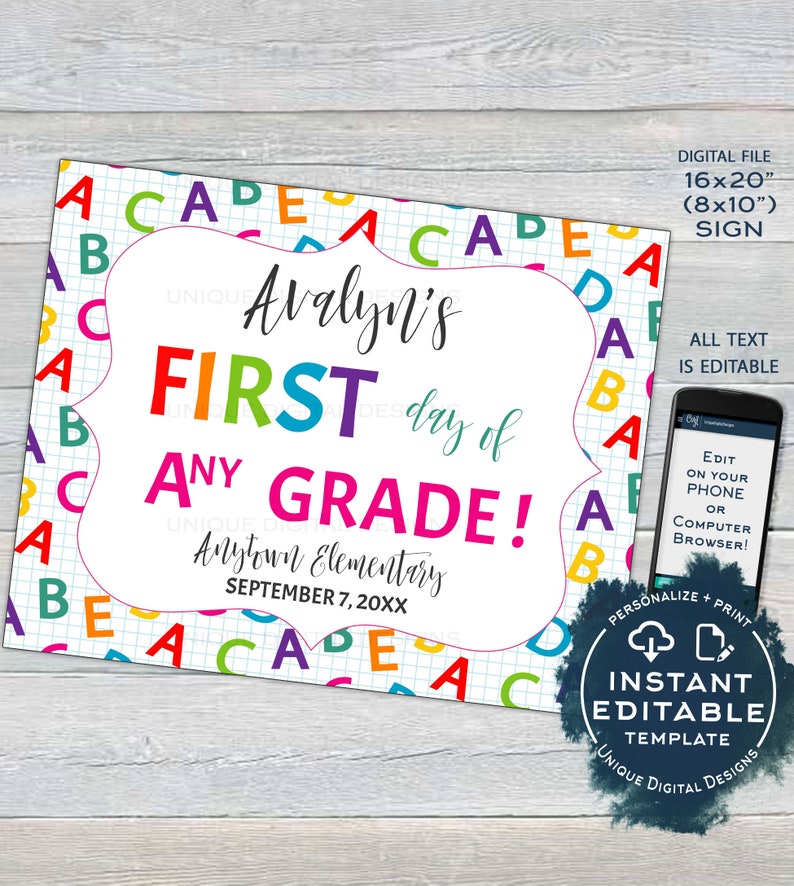 Editable Back to School Sign First Day of School Poster - Etsy