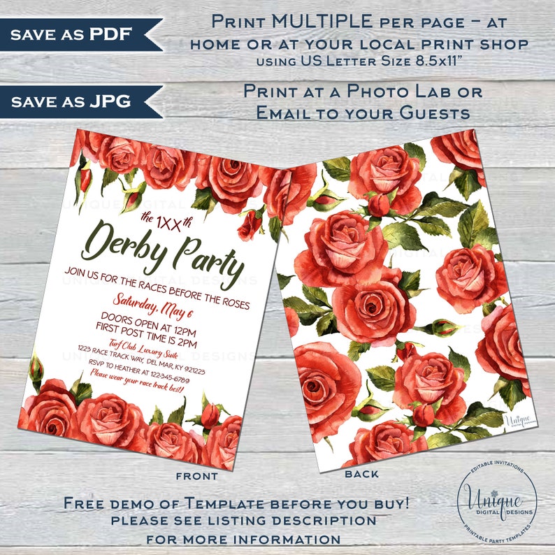 Editable Derby Invitation Horse Race for the Roses Races - Etsy