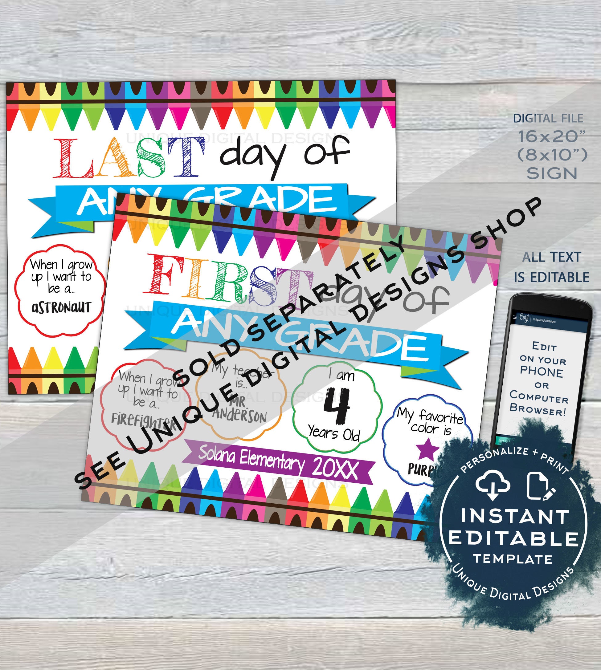 First Day of School Chalkboard Sign Editable Reusable Last | Etsy