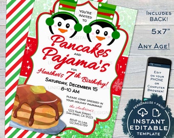 Christmas Pancakes and Pajamas Birthday Invitation Instant - Etsy
