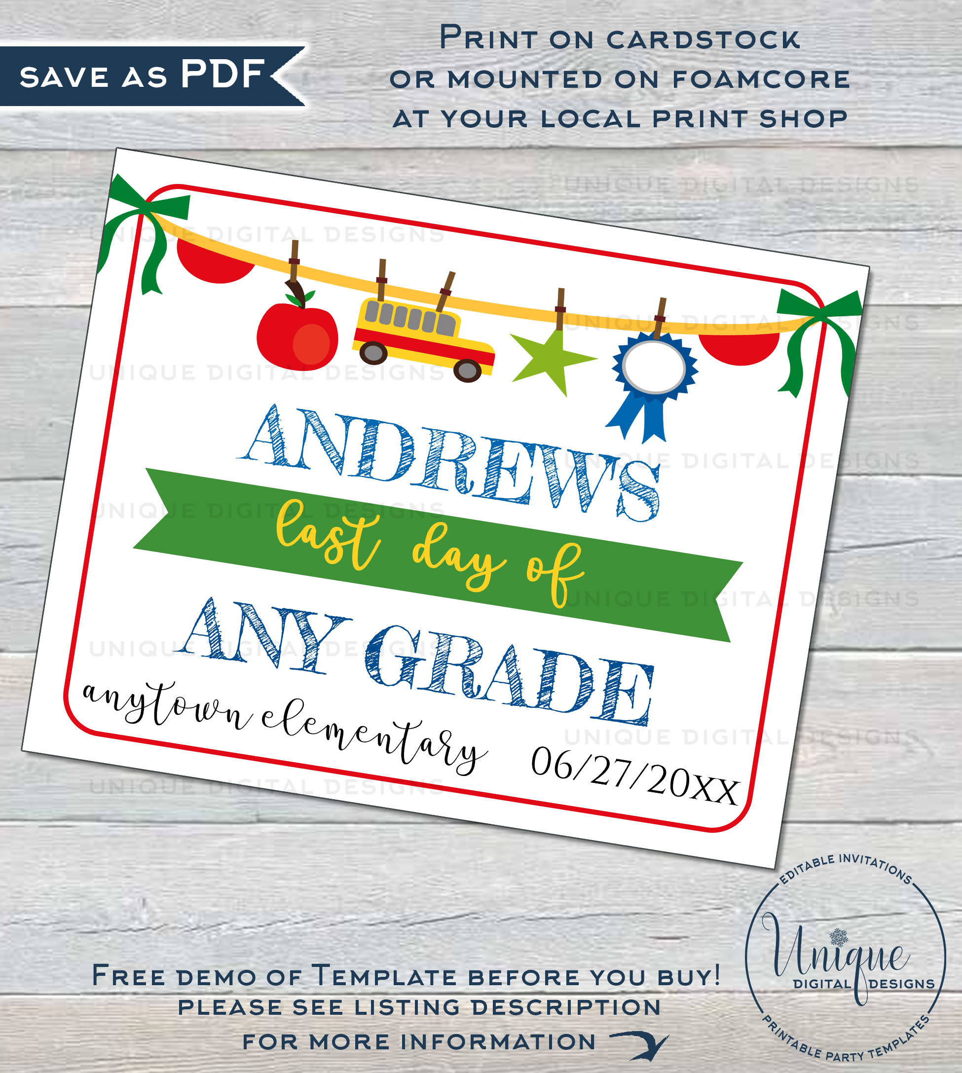 Editable Back to School Sign, First Day of School Poster, Reusable Last ...