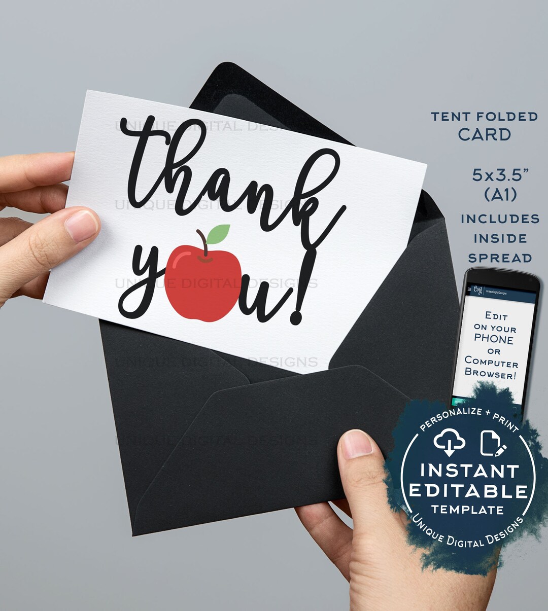 Teachers Thank You Card, Editable Apple Printable, Classroom Birthday ...