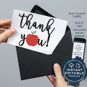 Teachers Thank You Card, Editable Apple Printable, Classroom Birthday ...