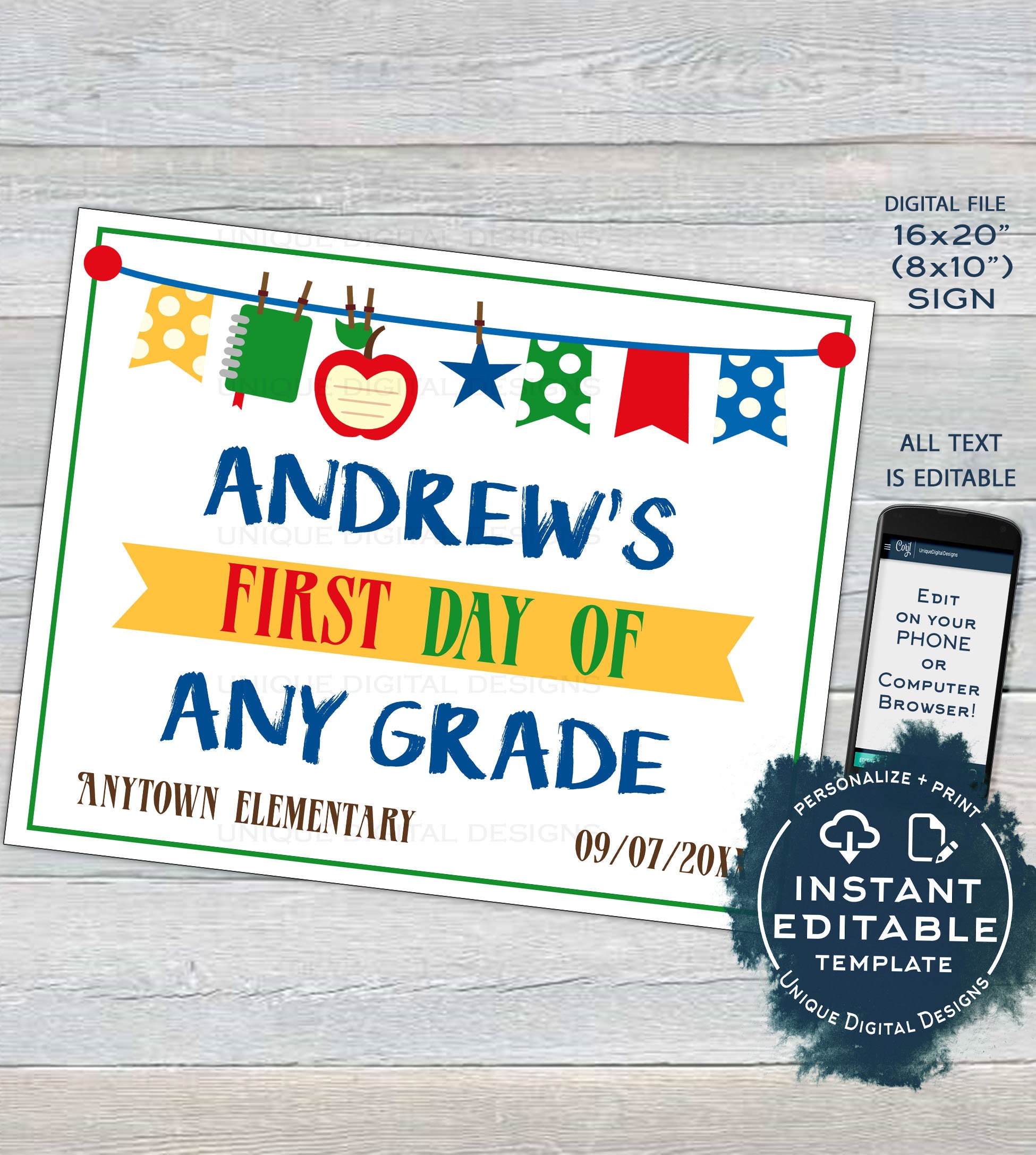 Editable Back to School Sign First Day of School Poster - Etsy
