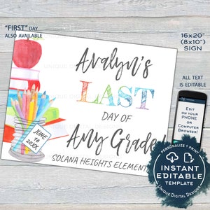 Editable Back to School Sign, School Supplies First Day of School ...