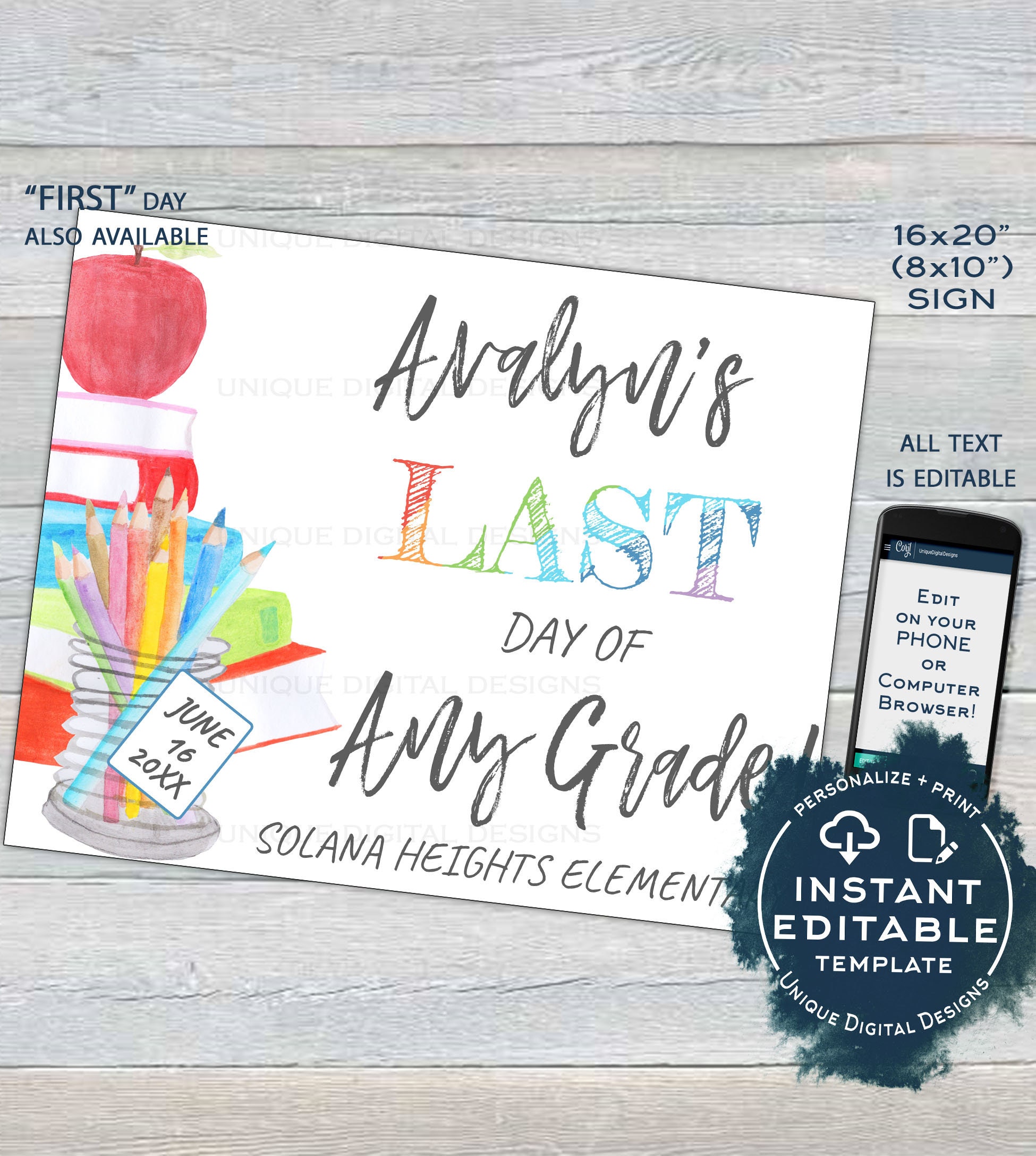 Editable Back to School Sign School Supplies First Day of - Etsy