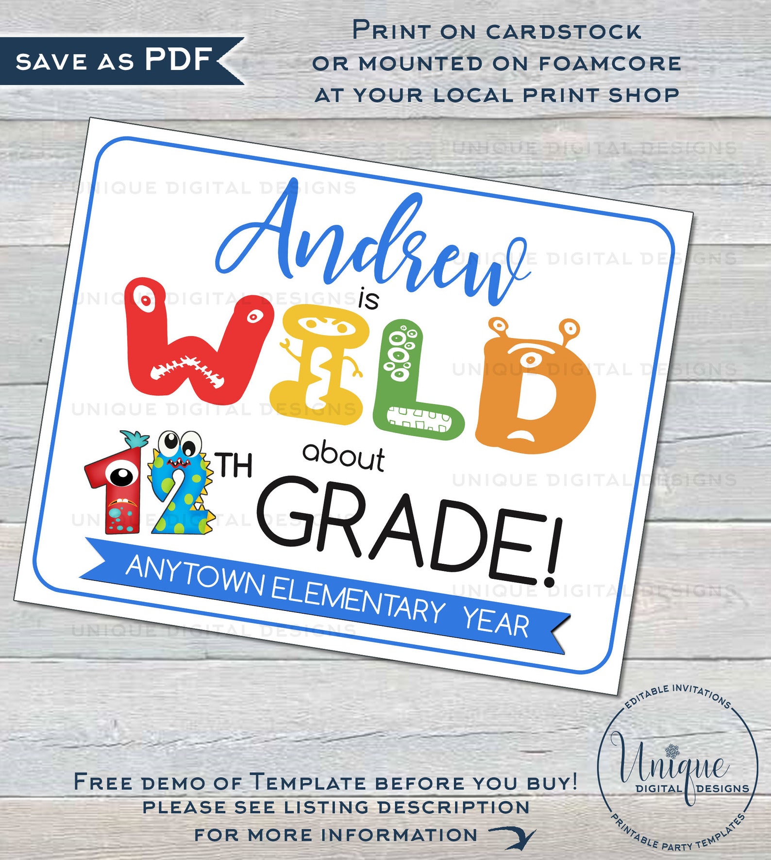 Wild About School Sign Editable First Day of School Sign - Etsy