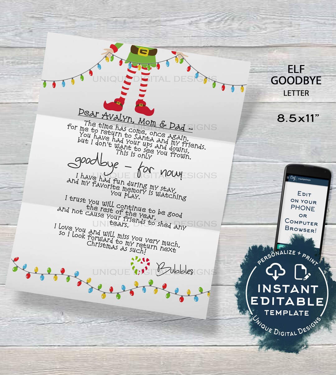 Editable Elf Goodbye Letter, Elf Farewell Letter, Custom Santa Letter ...