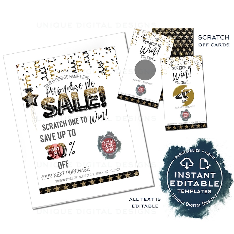 Editable Scratch off Cards Printable Scratch to Win Small - Etsy