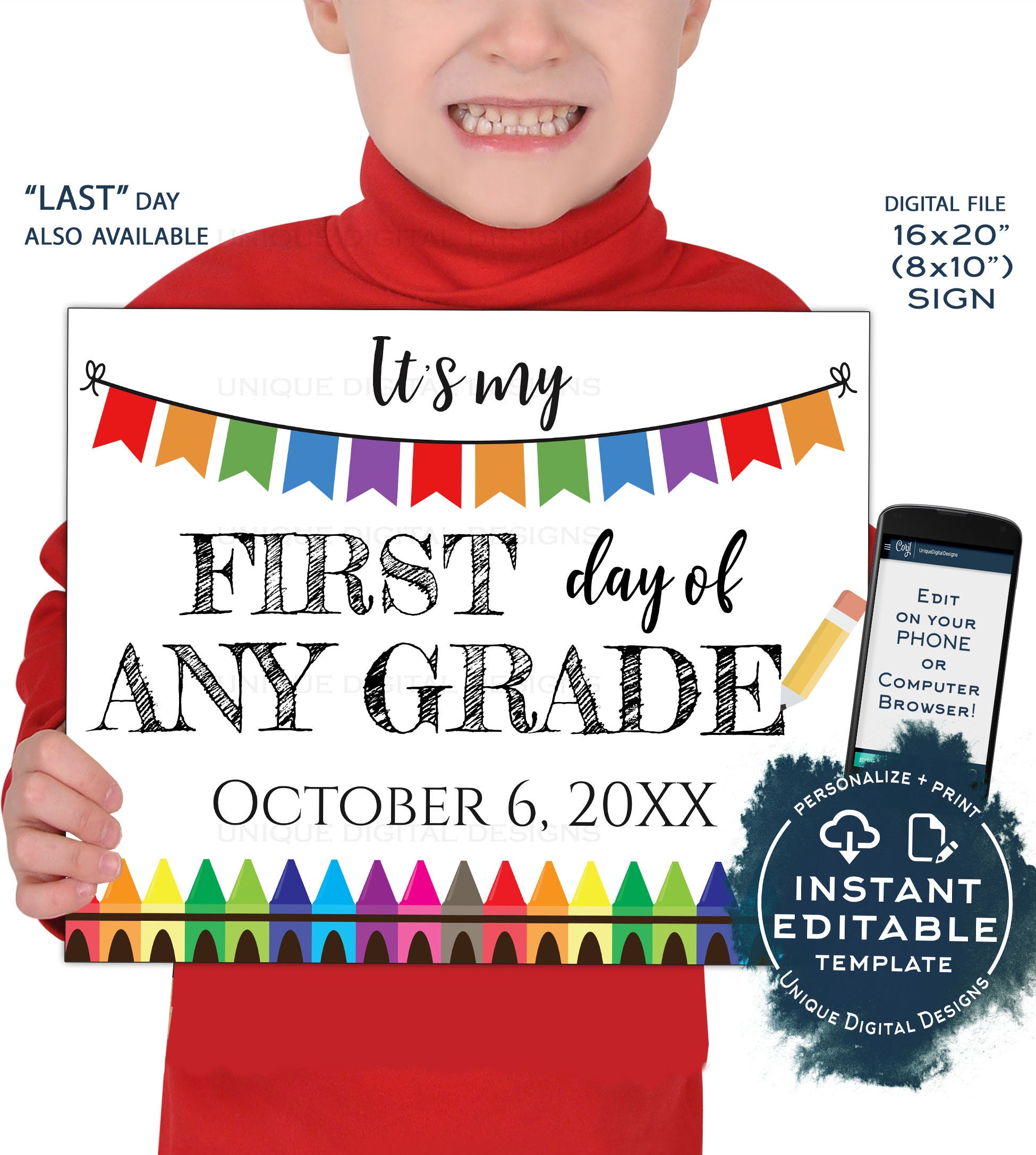 Editable Back to School Signs Reusable First Day of School | Etsy