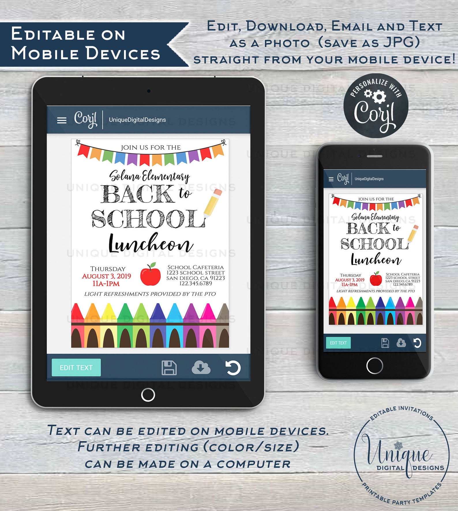Back to School Luncheon Invitation, Editable Teacher PTA Invite, Crayon ...