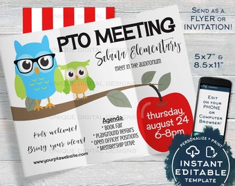 PTA/PTO Meeting Flyer Editable Template Instant Download - Etsy