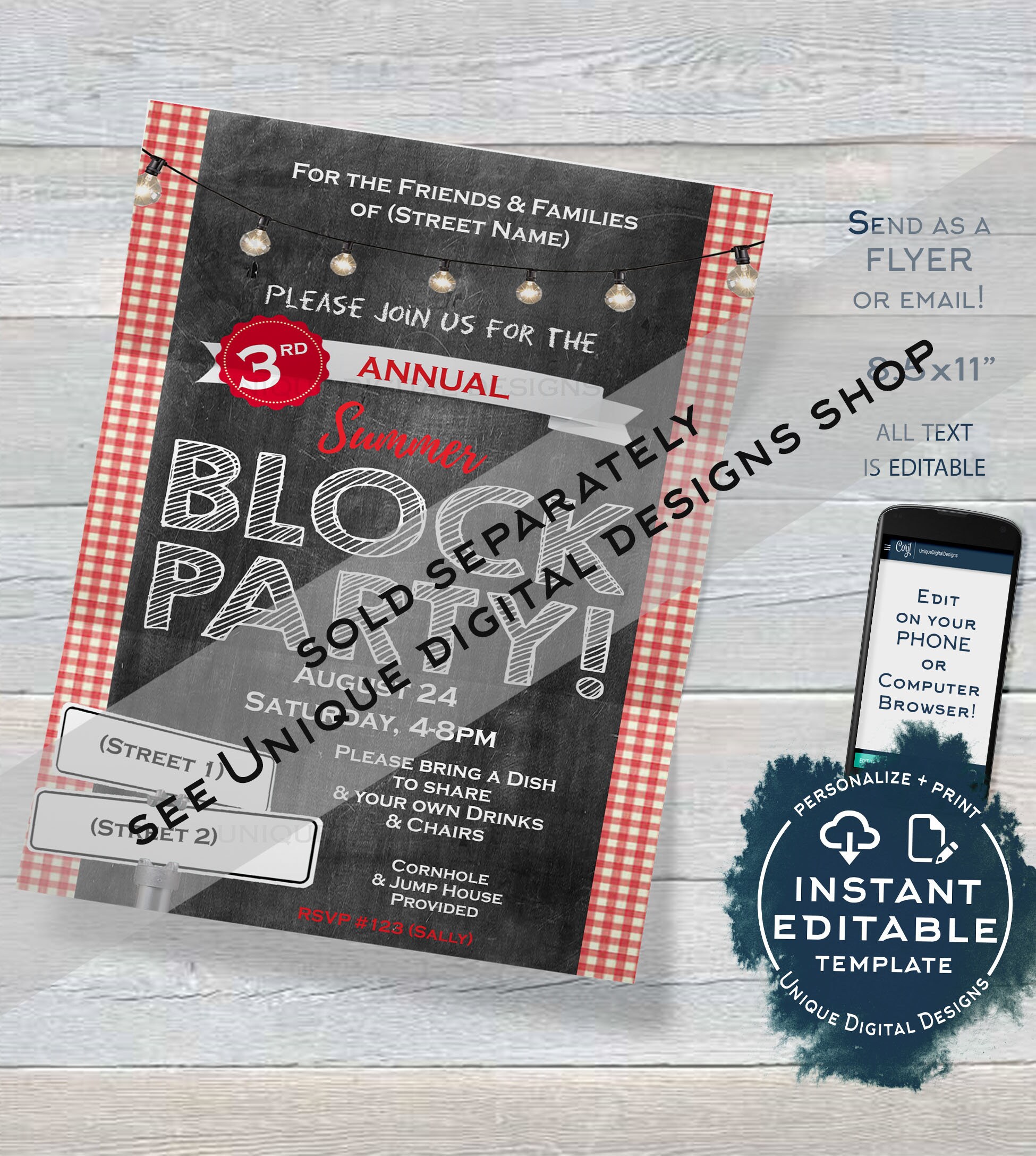 Editable Block Party Invitation Street Party Neighborhood | Etsy