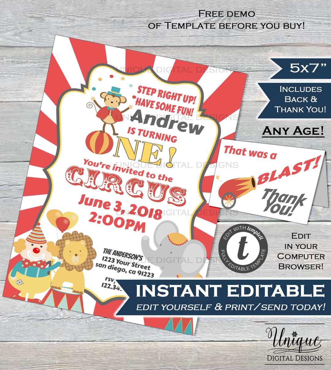 Circus Invitation Big Top Circus Themed Party Invite Step Right up Have ...