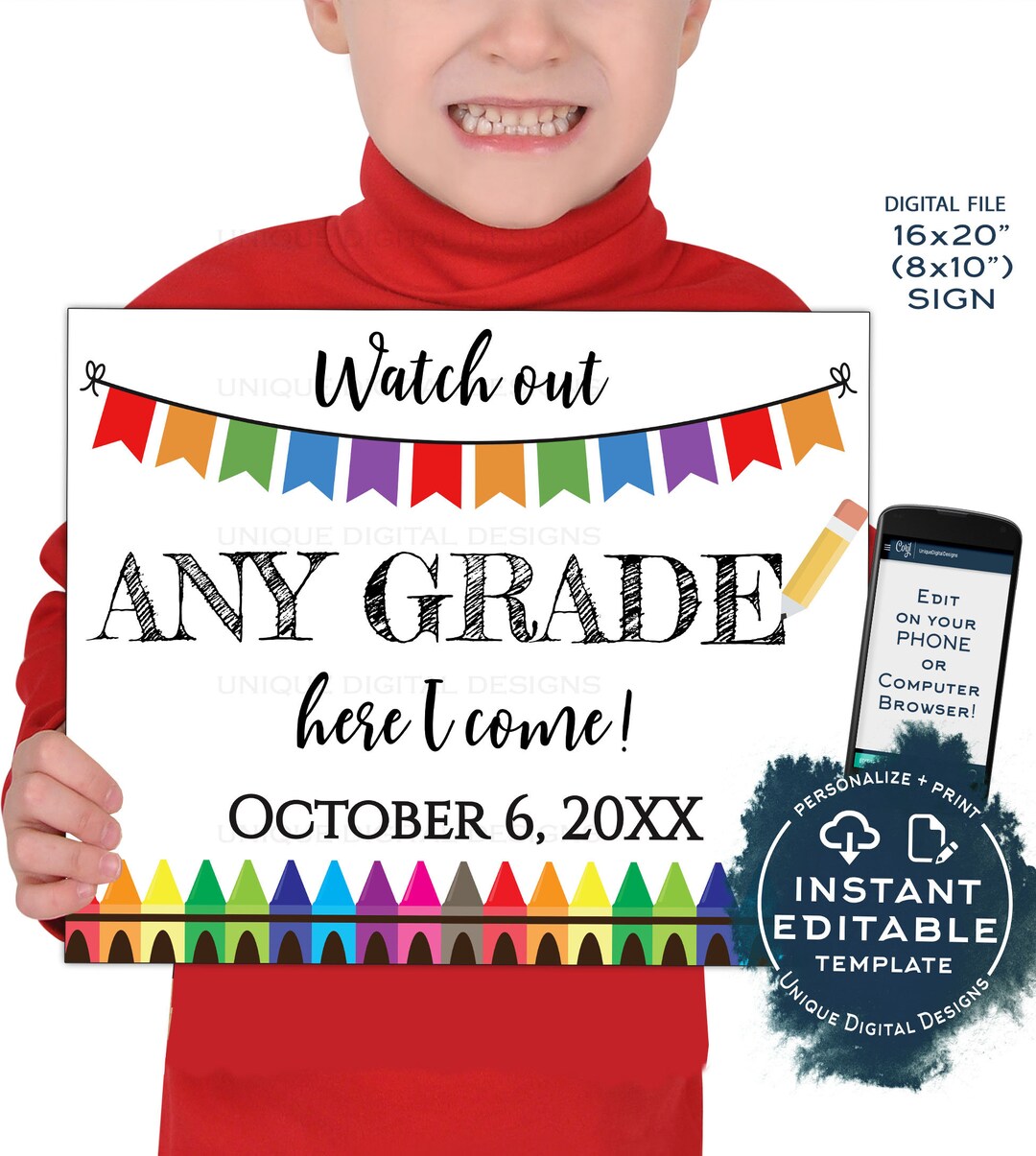 Editable Watch Out Kindergarten Sign, Reusable Back to School Board ...