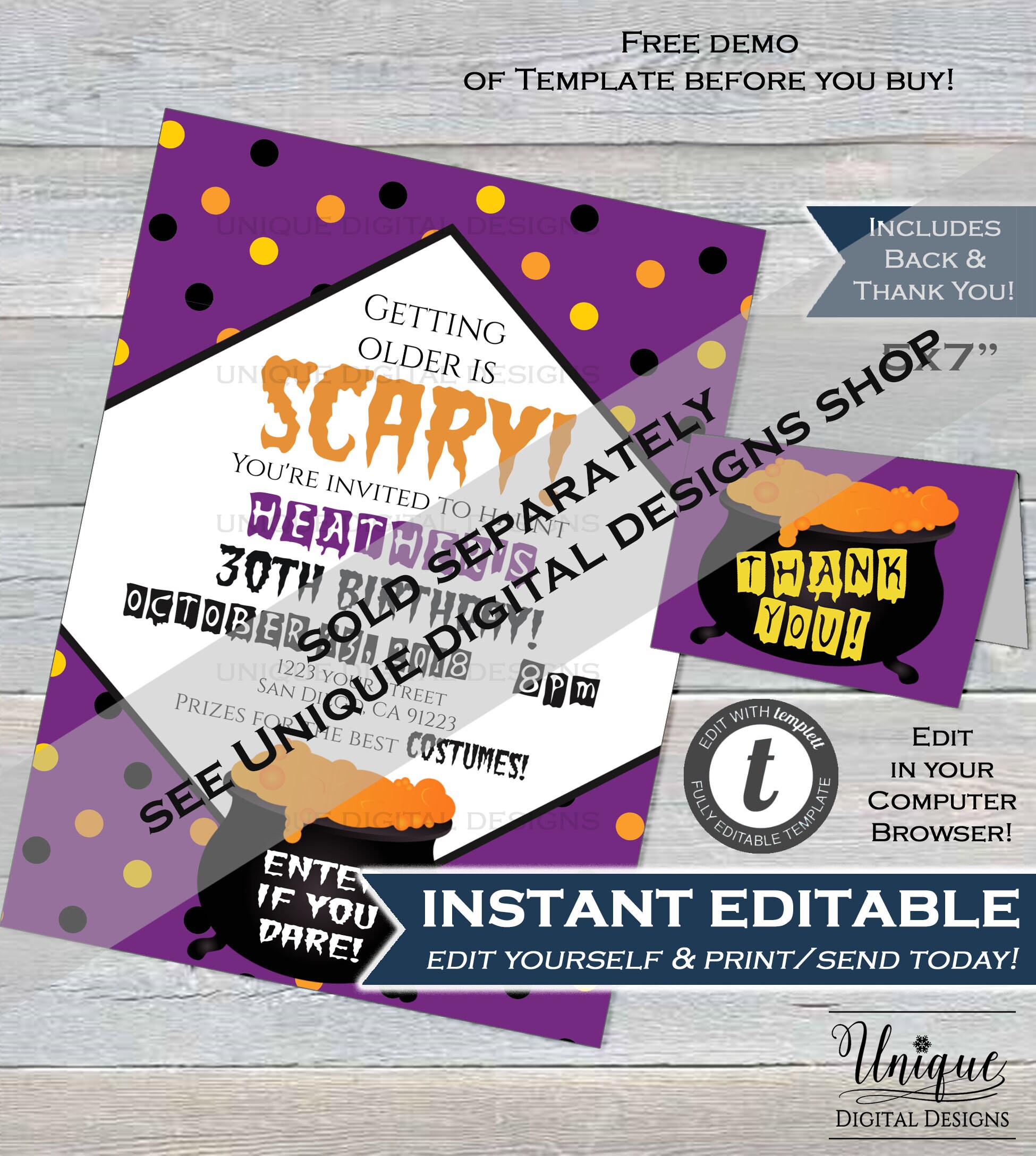 Editable Halloween Birthday Invitation Electronic Invitation | Etsy