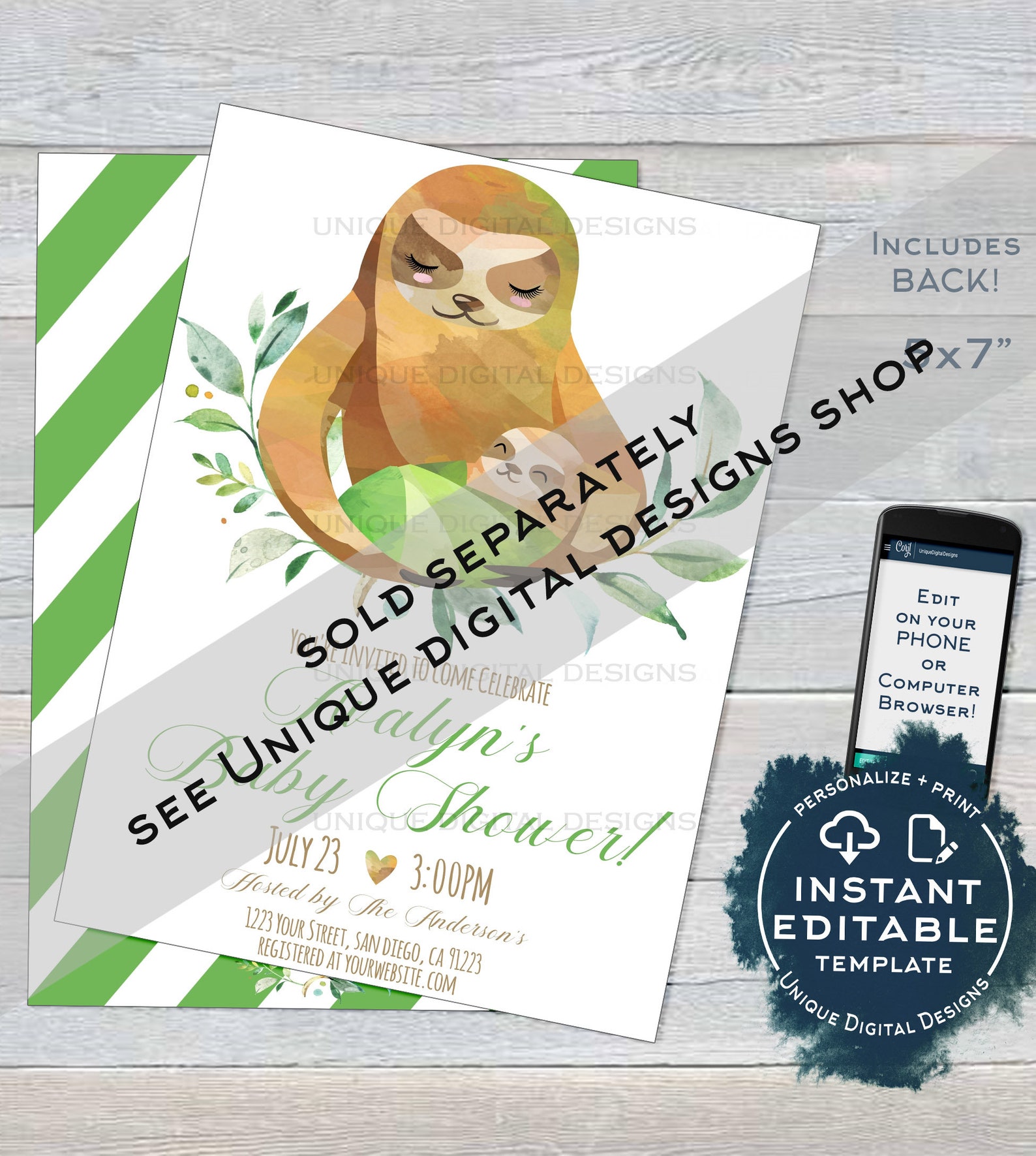 Sloth Baby Shower Invitation Editable Girls Sloth Baby Shower - Etsy