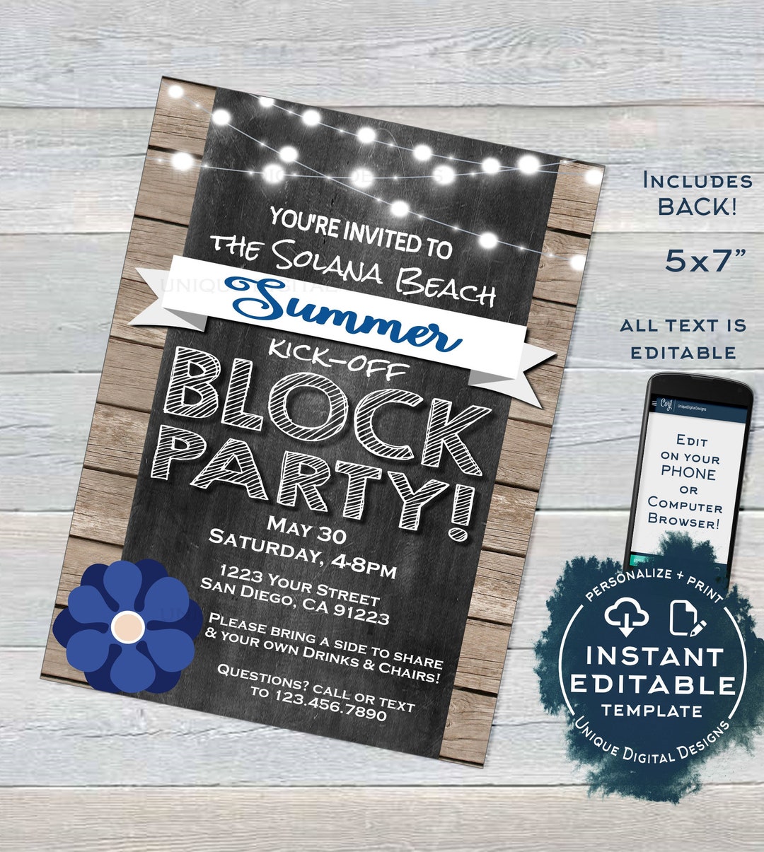 Block Party Invitation, Editable Street Party Neighborhood Summer Kick ...