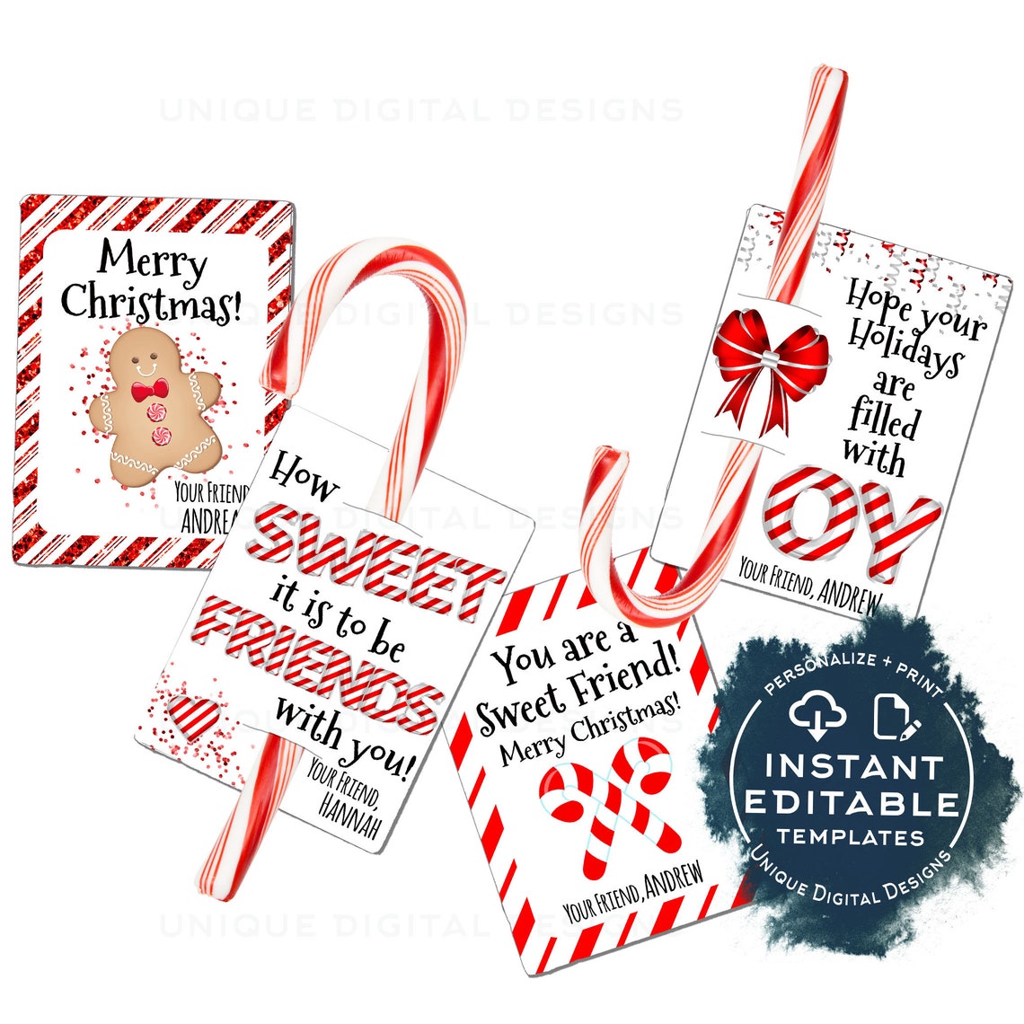 Candy Cane Christmas Favors Tag Kids Classroom Editable | Etsy