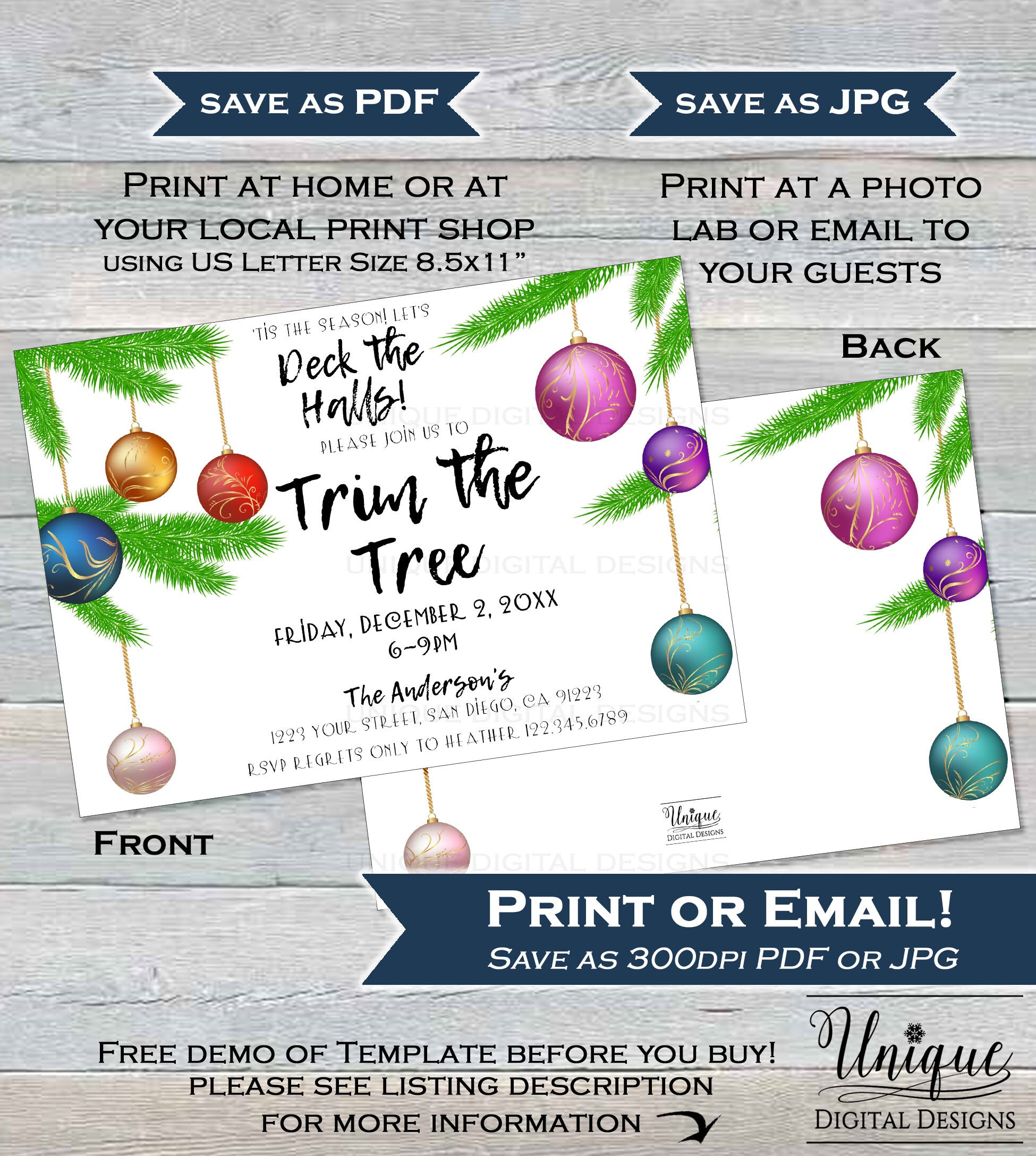 Deck the Halls Christmas Party Invitation, Editable Trim the Tree ...