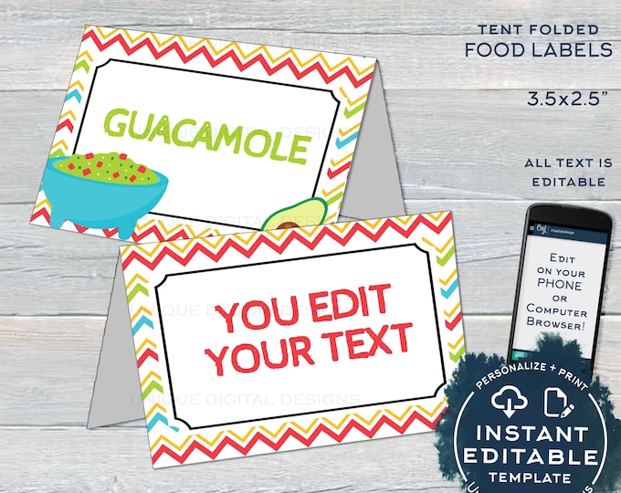 Mexican Fiesta Food Labels; Printable Mexican Fiesta Tent Cards, Cinco ...