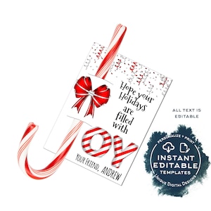 Candy Cane Christmas Favors Tag, Kids Classroom Editable Christmas ...