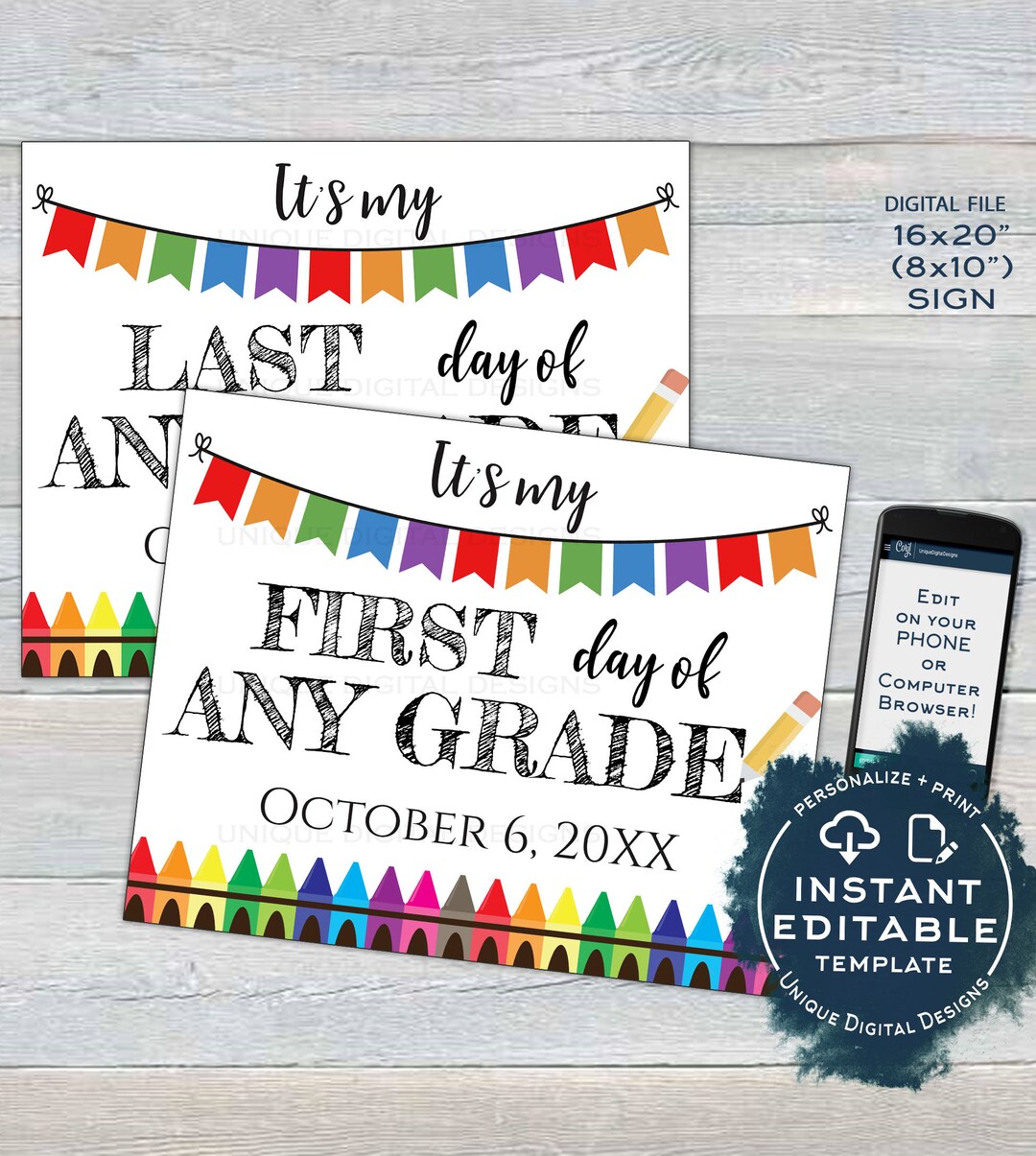 Editable Back to School Signs, Reusable First Day of School Plus Last ...