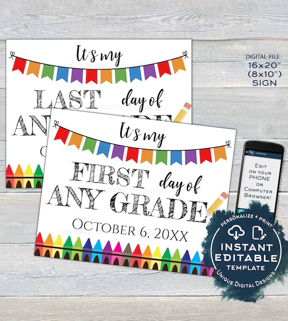 Editable Back to School Signs Reusable First Day of School | Etsy