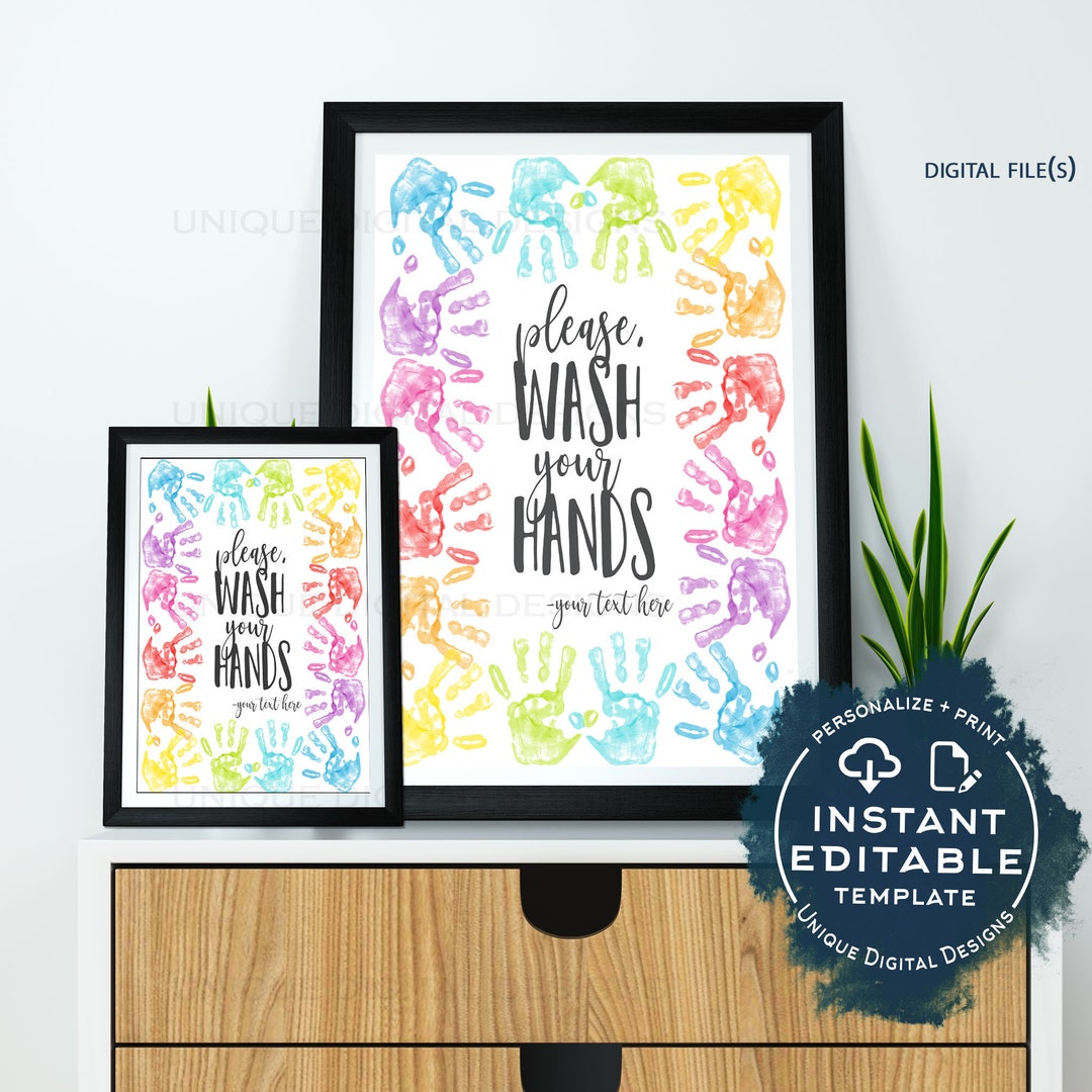 Editable Wash Your Hands Sign Printable for Kids, Personalized Teachers ...