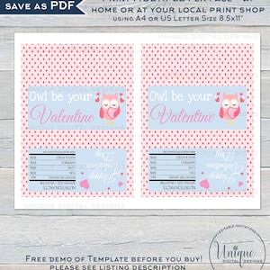 Editable Owl Valentines Day Candy Bar Wrapper, Love Chocolate Bar Owl ...