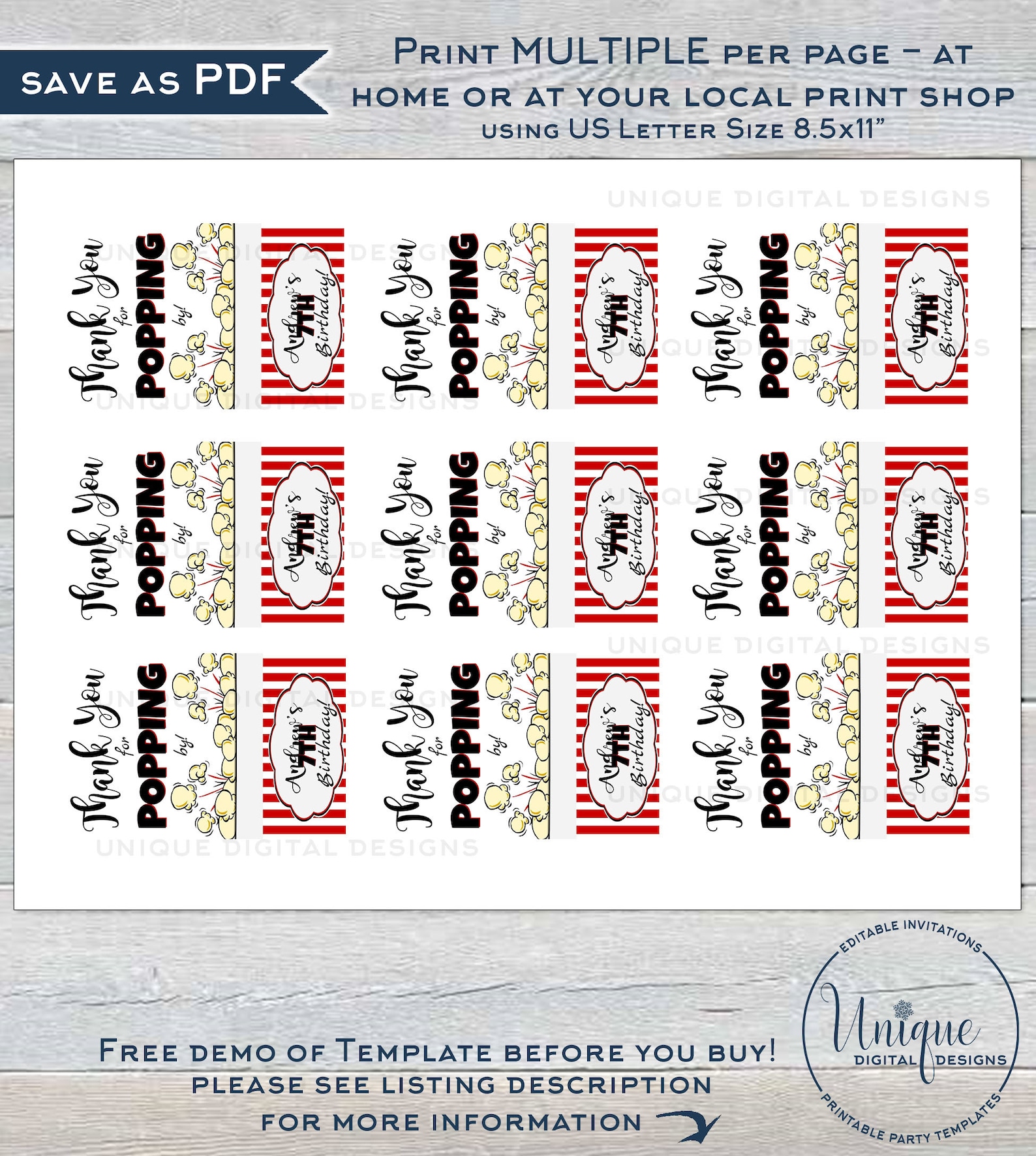 Popcorn Tag Editable Popcorn Party Favor Labels Food Tag - Etsy